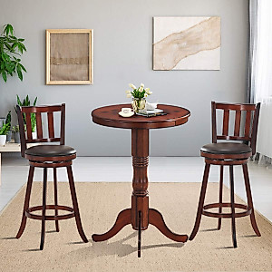 Giantex Round Dining Table, 30" D X 41.5" H, Wooden Pub Pedestal Side Table W/Chessboard, Adjustable Foot Pads, Multi-Purpose Dinner Table for Small Space, Kitchen, Dining Room, Restaurant (Walnut)