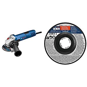 BOSCH 4-1/2 Inch Angle Grinder GWS8-45withBosch CWX27M450 4-1/2 In. x .098 In. X-LOCK Arbor Type 27A (ISO 42) 30 Grit Metal Cutting and Grinding Abrasive Wheel