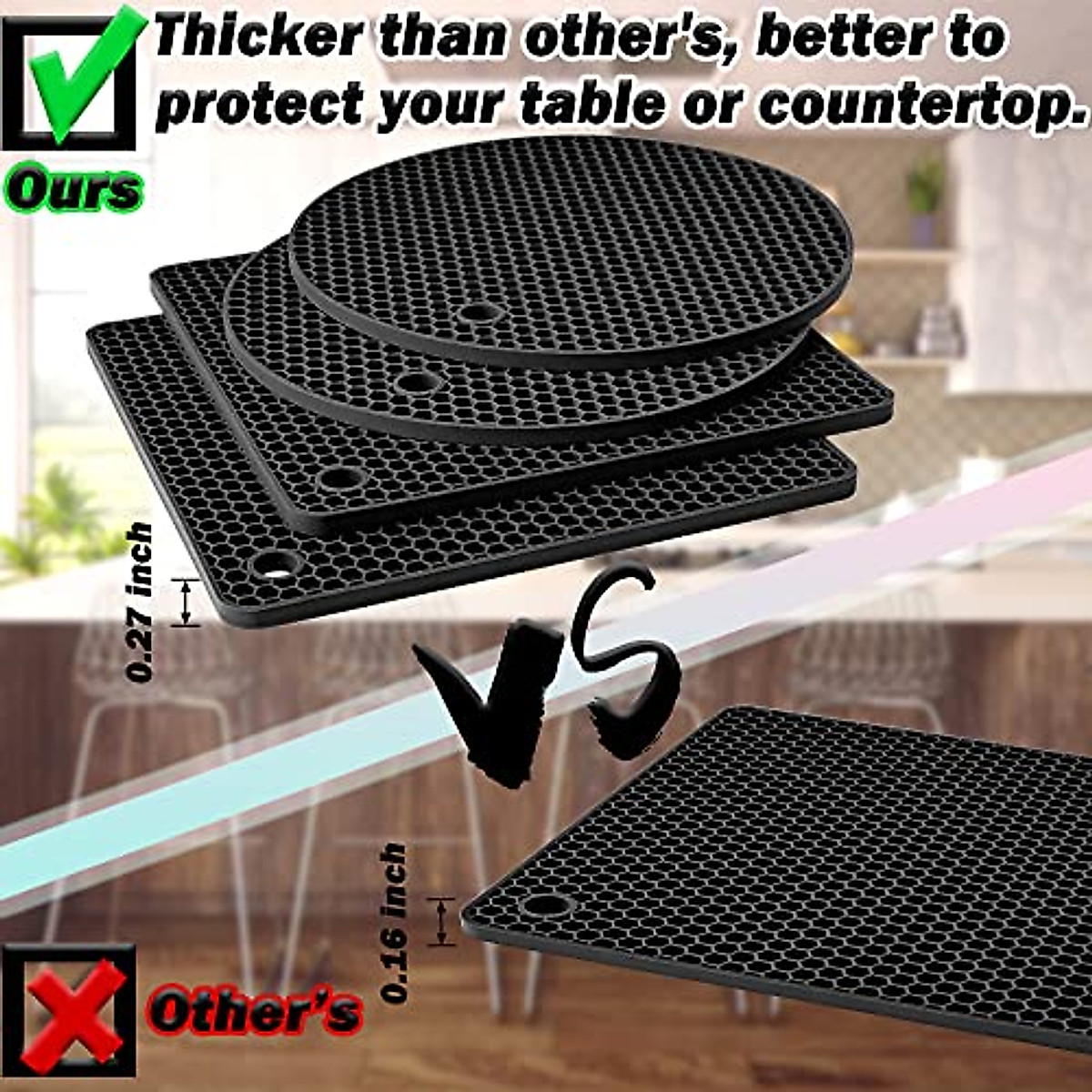 FELIBAY Silicone Trivet Flexible Pot Mats Non Slip Potholder Heat Resistant Kitchen Trivet Hot Pads, Multi Purpose Pot Holder Jar Opener Spoon Holder Oven Mitts (Black)