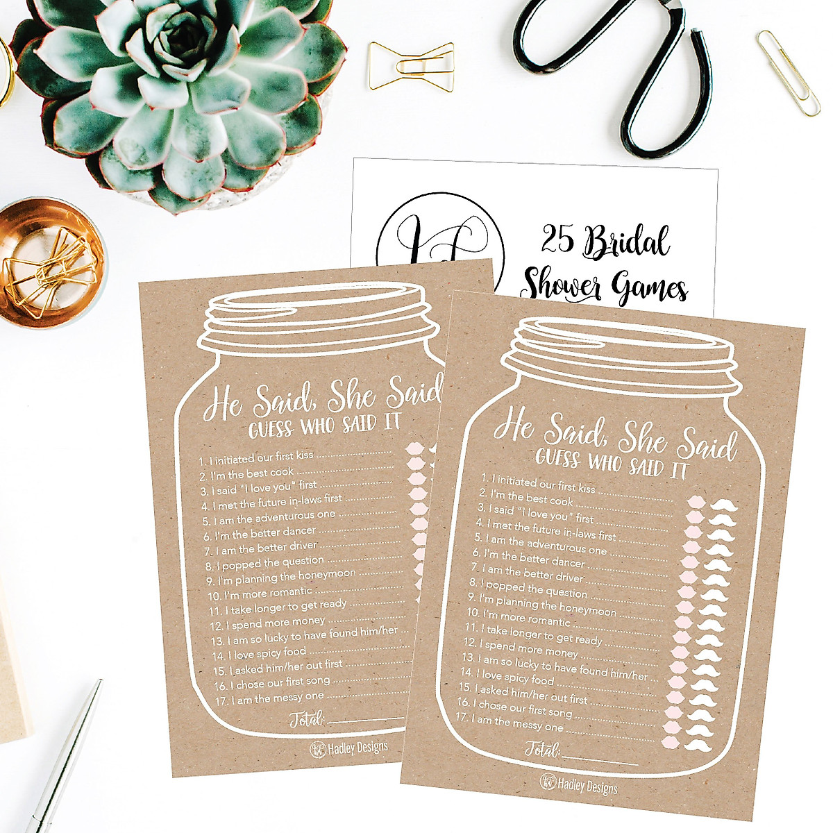 Hadley Designs 25 Rustic Wedding Bridal Shower Engagement Bachelorette Anniversary Party Game Ideas, He Said She Said Cards Funny Co Ed Trivia Rehearsal Dinner Guessing Question Fun Supplies Kit