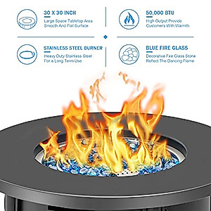 BALI OUTDOORS 30 Inch Round Gas Fire Pit Table, 50,000 BTU Propane Fire Pit Column with Blue Fire Glass Stone for Outside Patio and Garden