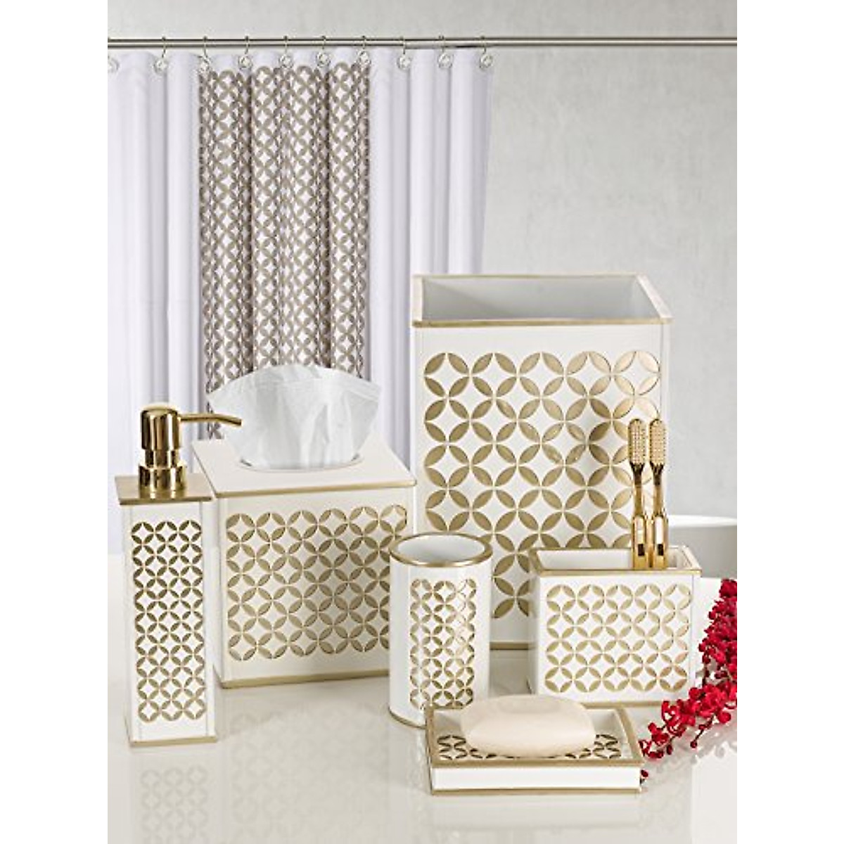 Creative Scents White Bathroom Trash Can - Decorative Waste Basket for Bathroom - Durable Waste Paper Basket - Space Friendly Bath DustBin - for Elegant Bathroom Décor (Diamond Lattice Style)