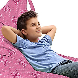 Ambesonne Pink Polka Dots Lounger Chair Bag, Spots and Butterflies Dotted Design Romantic Vintage Bridal Theme, High Capacity Storage with Handle Container, Lounger Size, Pale Fuchsia Pink