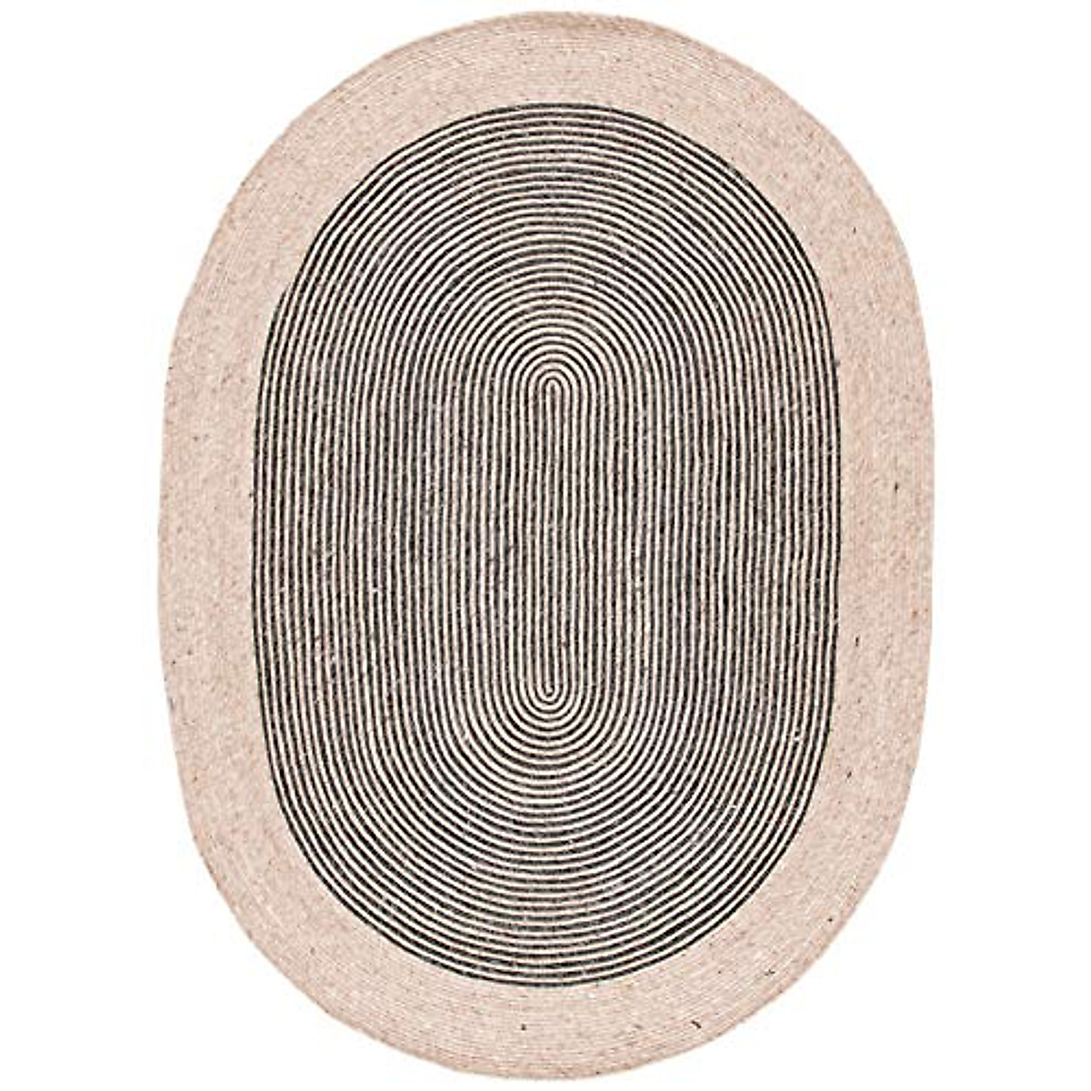 SAFAVIEH Braided Collection 4' x 6' Oval Beige/Black BRD904B Handmade Country Cottage Reversible Wool Entryway Foyer Living Room Bedroom Kitchen Area Rug