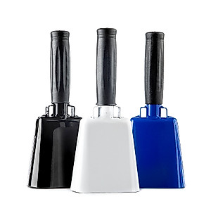 Steel Cow Bell with Handle Cowbells,Cheering Bell and Loud Noise Makers Hand Bells for Sporting Events,Football Games,School Bell,Farm Hand Chimes Percussion Musical Instruments (8 inch White)