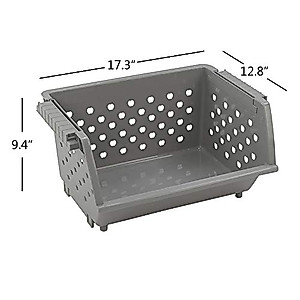 Callyne Gray Plastic Stacking Organizer Basket, Stackable Storage Basket, Set of 3