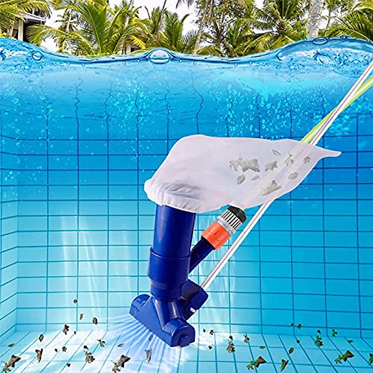 vhshppy Pool Cleaner Set, Portable Swimming Pool Fountain_Vacuum Brush Cleaner Cleaning Tool with Universal Fit Handle - Can be Attached to Garden Hose, Pool Cleaners Kit (Blue)