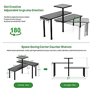 Ollieroo Kitchen Counter Shelf Organizer, 3 Tier Corner Shelf Bamboo Bathroom Countertop Organizer with Hooks, Space Saving Makeup Organizer Spice Rack Corner Plant Shelf