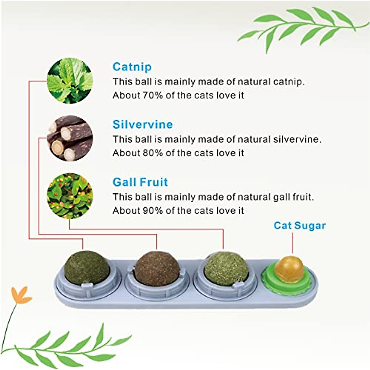 JLTKJ Catnip Ball Toy Cat Mint Wall Ball Catnip Toys for Cat Teeth Clean Edible Rotating Removable Catnip Balls Healthy Natural Cat Treats