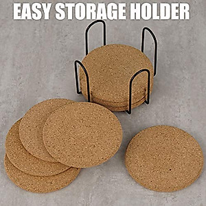 Adorever 8 Pcs Drink Coasters with Holder, Upgraded Extra Thick Sturdy Coasters for Drinks Absorbent Cork Coasters, Coasters for Coffee Table Tabletop Protection, Housewarming Gift Home Decor