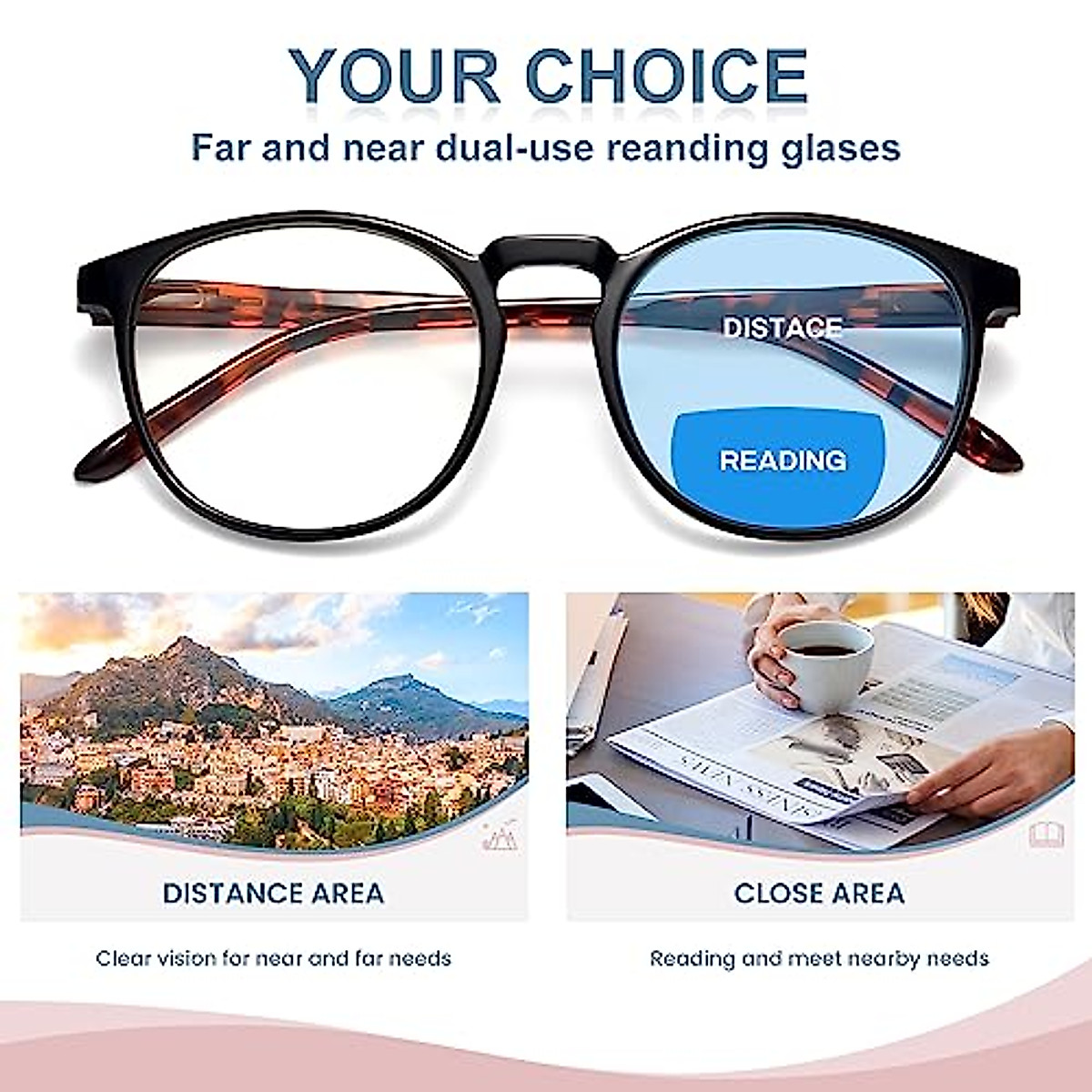 GIBLOGO Stylish 3 Pack Bifocal Reader+3 Pack Reading Glasses for Women Men - Blue Light Blocking Computer Readers - Ease Dry Eyes（mix01 1.50）