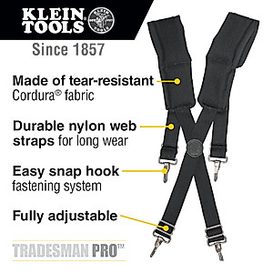 Klein Tools 55400 Adjustable Suspenders, for 4-Point Attachment Belts, Rugged and Padded, Ideal Electricians or Carpenters Suspenders