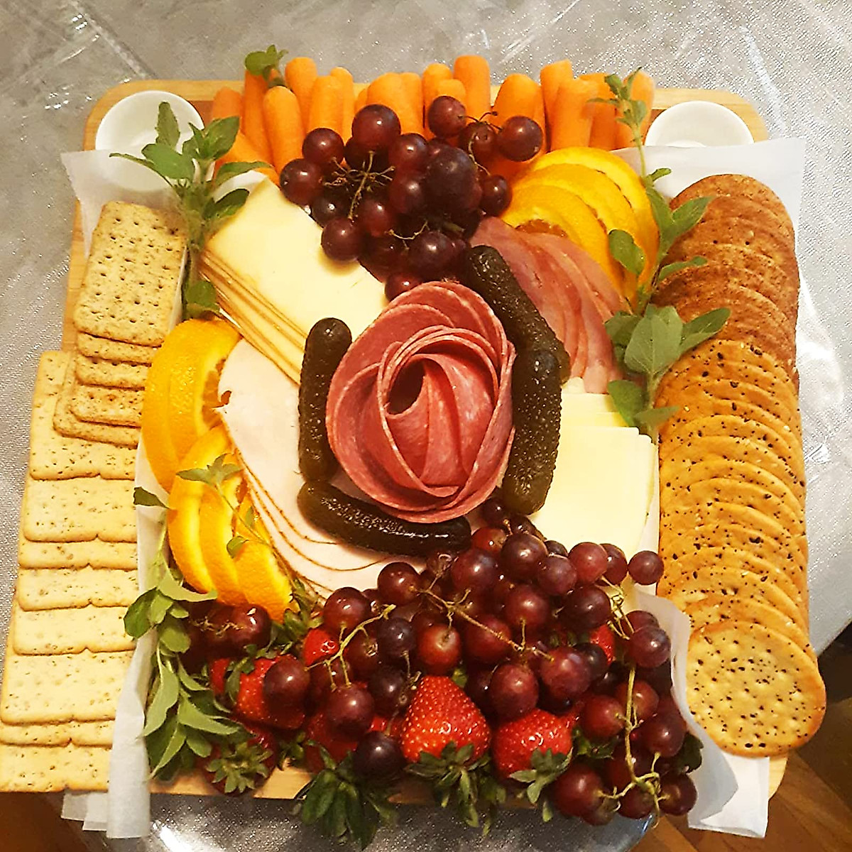 Cheese Board, Large Charcuterie Board Set, Bamboo Serving Platter, 4 Serving Knives and Utensils - Unique for Women-House Warming Gifts New Home,Wedding Gifts for Couple