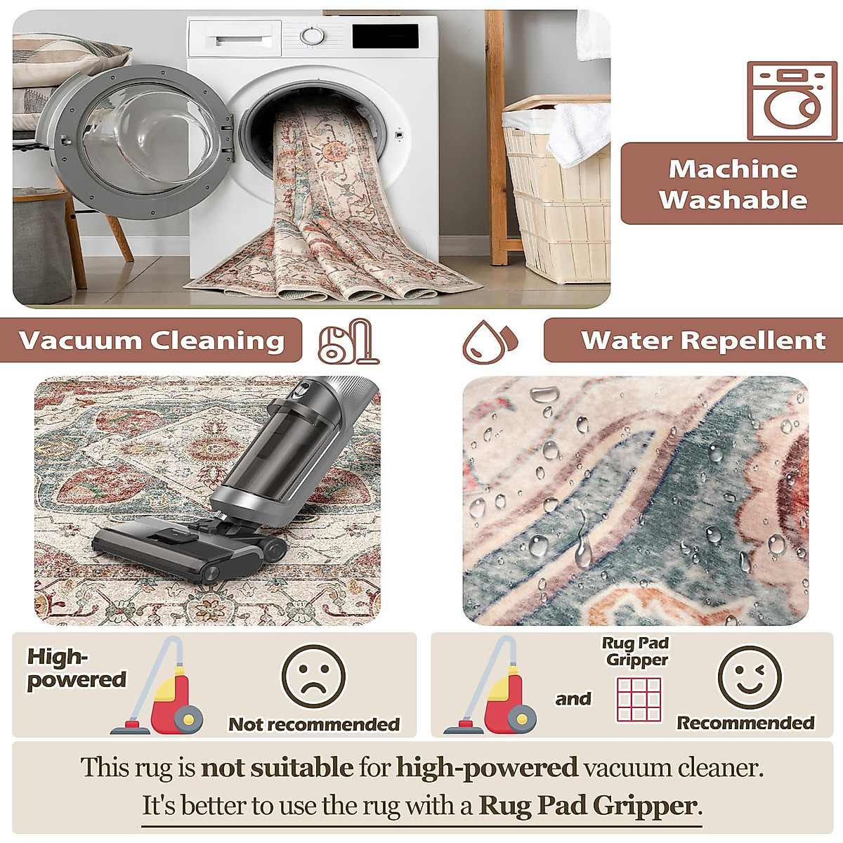 RELEANY 5x7 Area Rugs Machine Washable 5x7 Rug Low Pile Carpet No Shedding Area Rugs for Living Room Bedroom Dining Room Kitchen Entrance Indoor-Brick/Pink