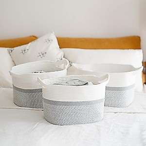 CHICVITA 3-Pack Cotton Rope Storage Baskets, Cube Basket, Under Shelf Basket, Basket Set for Nursery, Books, Socks Towels, Blankets, Gray