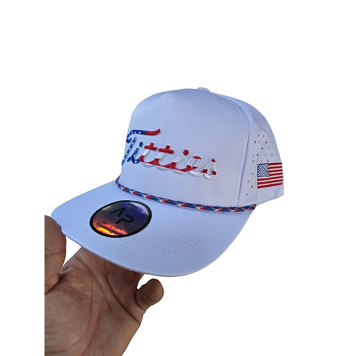 All Possibilities 369 USA Titties Gray with White Mesh Golf Hat Men Women Funny Baseball Cap Trucker Hat (US, Alpha, One Size, White)