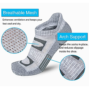 APTYID Women's Ankle Socks Athletic Cushioned Running, Size 6-9, Grey, 6 Pairs