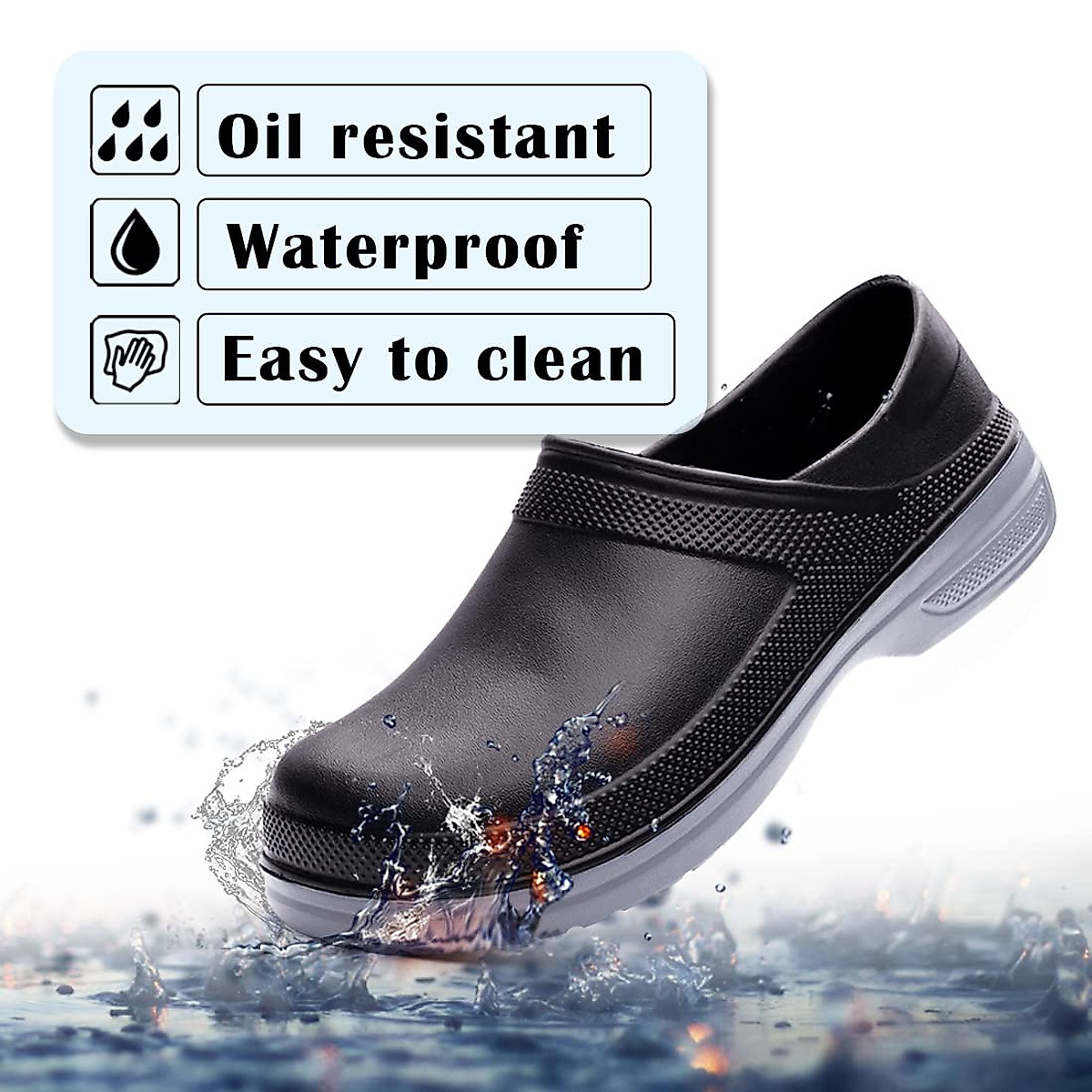 Chef Shoes Men and Women Clogs Zapatos de Cocina para Hombres Kitchen Shoes Nurse Work Shoes Waterproof and Oil-Proof Antiskid Non-Slip Shoe Suitable for Garden Kitchen and Hospital Black