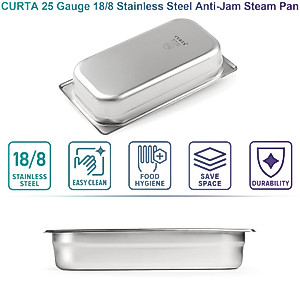CURTA 6 Pack Anti-Jam Slotted Hotel Pans with Lids, 1/3 Size 2 1/2 Inch Deep, NSF Commercial 18/8 Stainless Steel Chafing Steam Table Food Pan with Covers