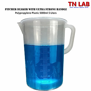 TN LAB Beaker Pitcher Measuring Cup Ultra-Strong Handle Polypropylene Plastic Graduated 5000ml 5L Holds 5.3 Quarts 1.25 Gallons