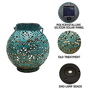 DJASM 2pcs Outdoor Waterproof Solar Lamp Led Hanging Lantern Light for Home Garden Yard Pathway Retro Hollow Solar Powered Decoration Light