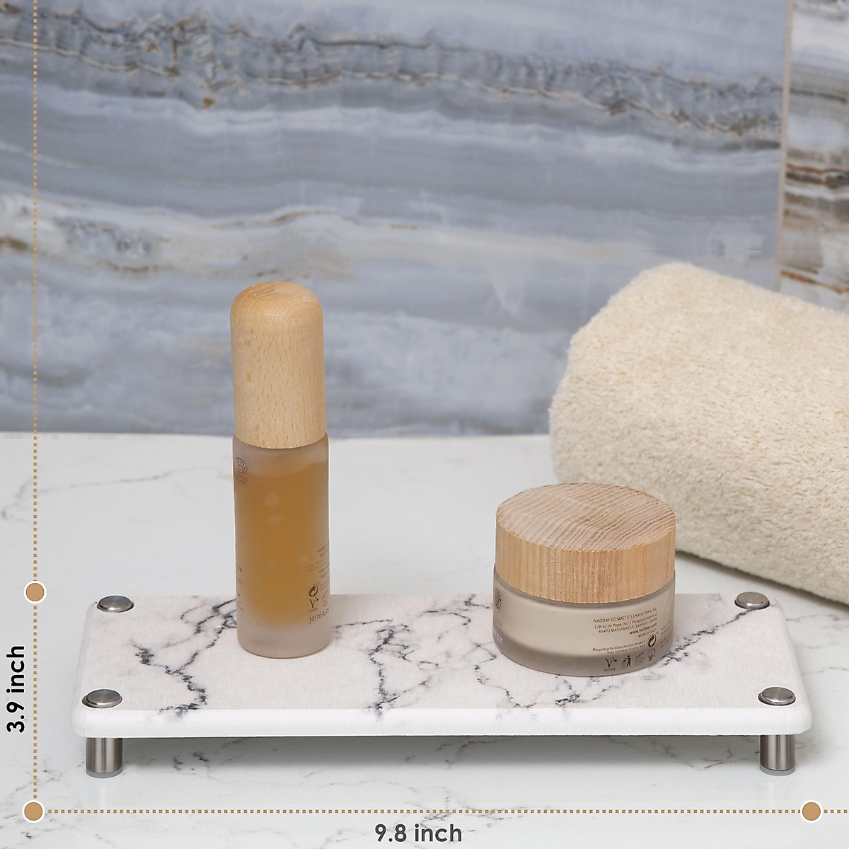 BRANDOVO Stone Sink Caddy - Marble Tray - Instant Dry Sink Organizer - Kitchen Soap Tray - Fast Drying Stone Sink Tray - Kitchen Sink Caddy Marble White - 9.8x3.9 inches