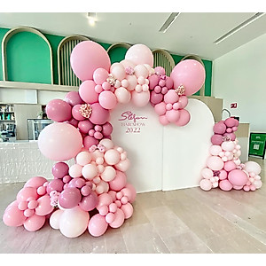 Pink Balloons Garland Arch Kit - Double Stuffed Matte Light Pink and White Cream Peach Latex Balloon Different Sizes 18 12 10 5In Boho Ballon for Baby Shower Party Decorations