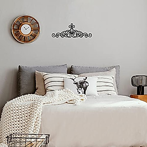 Metal Wall Decor Traditional Metal Scroll Wall Art Decor Rustic Iron Wall Medallion Black Metal Scroll Wall Art Iron Metal Wall Plaque for Home Living Room Decoration, 15.76 x 5.52 Inch