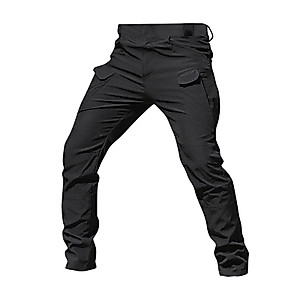 WENKOMG1 Stretchy Cargo Pants for Men,Solid/Camouflage Military Pants Multi Function Multi Pockets Tactical Pants,Baby Boy Mens Sweatpants Elastic Bottom Mens Thermal Pants(Black,X-Large)
