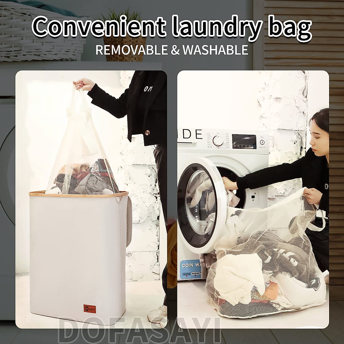 DOFASAYI 150L Laundry Basket With Removable Bag - Tall Hamper With Lid for Bathroom, Dorm - Beige