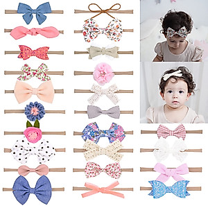 doboi 24PCS Baby Girls Flower and Hair Bows Headbands Soft Nylon Hairbands Elastic Hair Accessories for Newborns Infants Toddlers and Kids