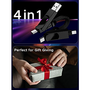 Multi Charging Cable EDC Travel Portable Keychain Charger Cable with PD Ultra-Fast Charging Power, Magnetic 4 in 1 USB C Cable for iPhone 15/15 Pro/ 15 Plus/ 15 Pro Max/MacBook Samsung (Lava Black)