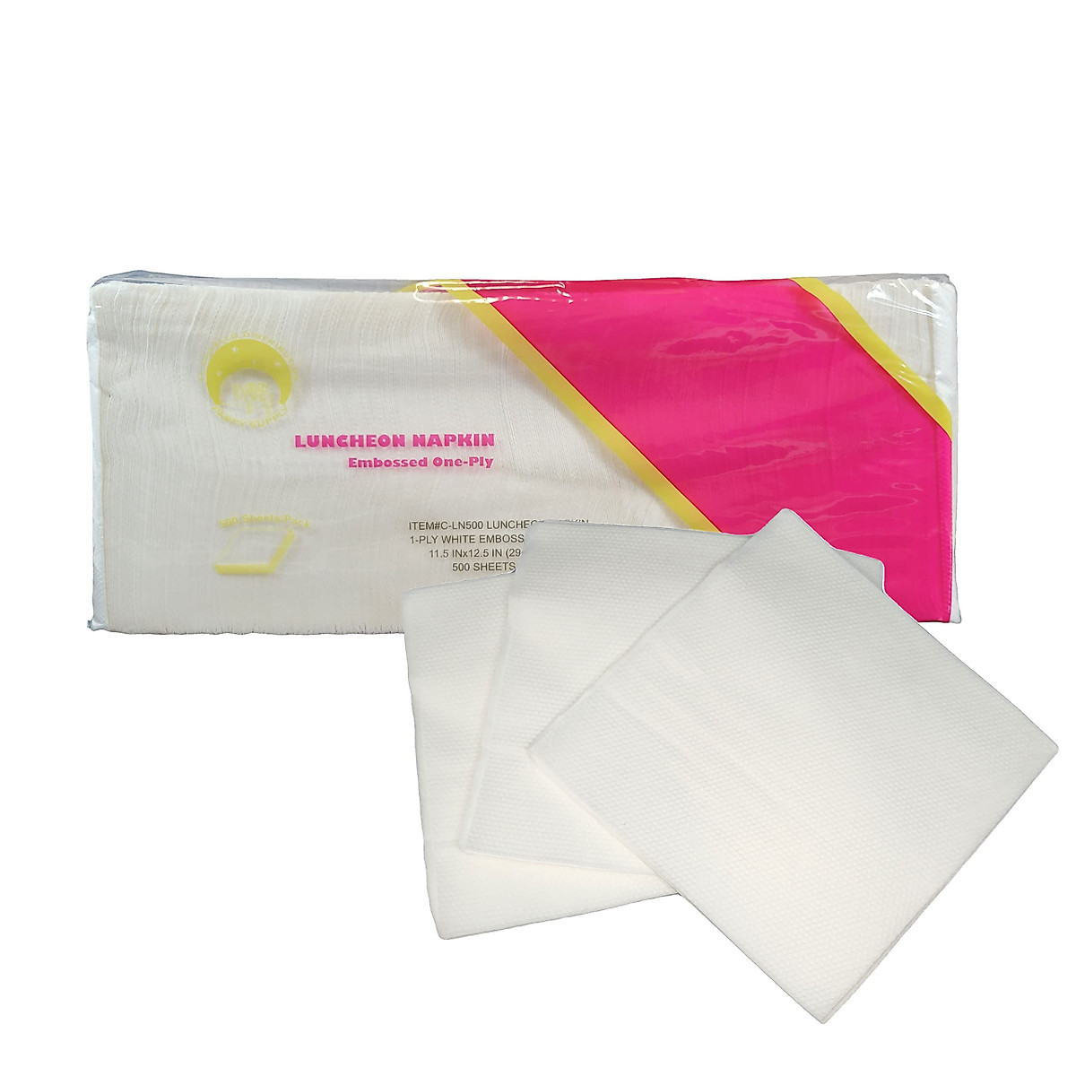 Pack of 500 Sheets Premium Luncheon Napkin Virgin 1ply White Embossed 1/4 Fold (1 Pack (500 Sheets))