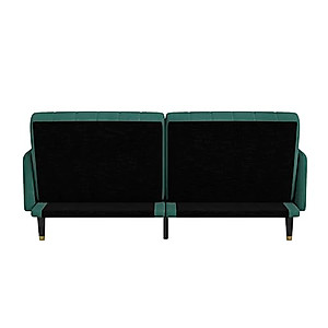 Flash Furniture Sophia Premium Split Back Sofa Futon - Emerald Green Velvet Upholstery - Solid Wood Legs - Convertible Sleeper Couch for Small Spaces