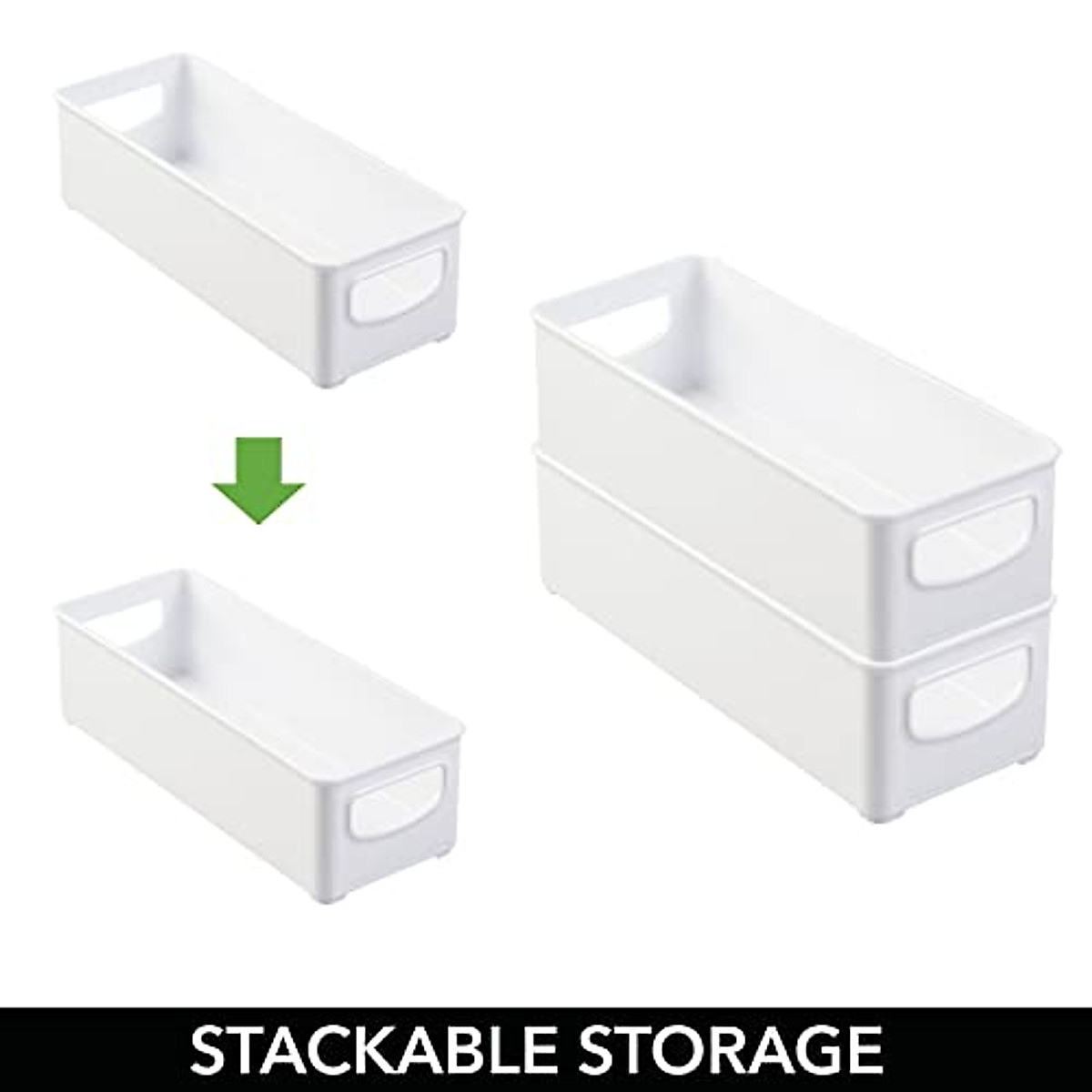 mDesign Small Plastic Bathroom Storage Container Bins with Handles for Organization in Closet, Cabinet, Vanity or Cupboard Shelf, Accessory Organizer for Hair Tools - Ligne Collection - 6 Pack - White