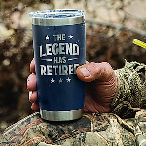 PRPinkRain Retirement Gifts for Men 2024 - The Legend Has Retired - American Flag Tumbler, Engraved Gifts, Retirement Gag Gifts Idea for Men, Him, Husband, Coworkers (Navy 20 Oz)