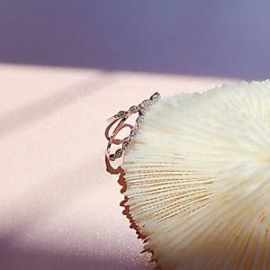 BeFab Sterling Silver Half Eternity Band Petite Milgrain Band Marquise & Dot Ring Stacking Thin Band (Silver, 6)