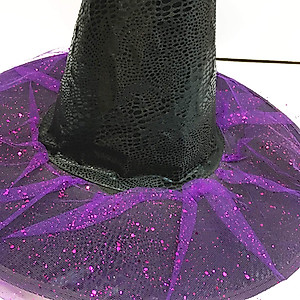 Seasons Stars SSDecor Witch Hat with Purple Tulle and Sequins, Black and Purple Costume Accessory for Kids Women Party