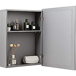 LUARANE Bathroom Medicine Cabinet with Mirror, Wall Mounted Mirror Cabinet with Adjustable Shelf, Storage Organizer Cabinet for Bathroom Room Living Room Entryway (Grey)