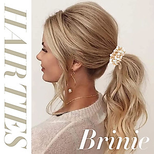 Brinie Pearl Rhinestone Ponytail Holder Pack: Pink Hair Ties, Elastic Bead Hair Bands, Stretchy Scrunchies for Women and Girls (Pack of 2)