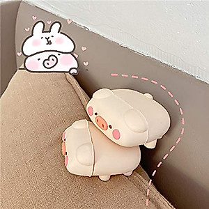 Airpods Case,YohokGo Silicone Cover Cases Compatible with Airpods 2&1 with Cute Pig Character for Women Girls Boys,Shockproof Protective Airpods Case with Keychain Compatible with Wireless Charging