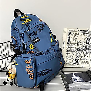 Uzdyaht Aesthetic Backpack Cute Kawaii Backpack 17-Inch Graffiti Laptop Backpack For Teen Boys Girls Women (Blue)