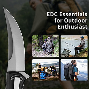 Pocket Knife 3.74", 440C High Carbon Stainless Steel Blade, Stainless Steel Handle, with Deep Carry Pocket Clip, Outdoor EDC Knife for Camping, Hiking, Fishing, Black Coated