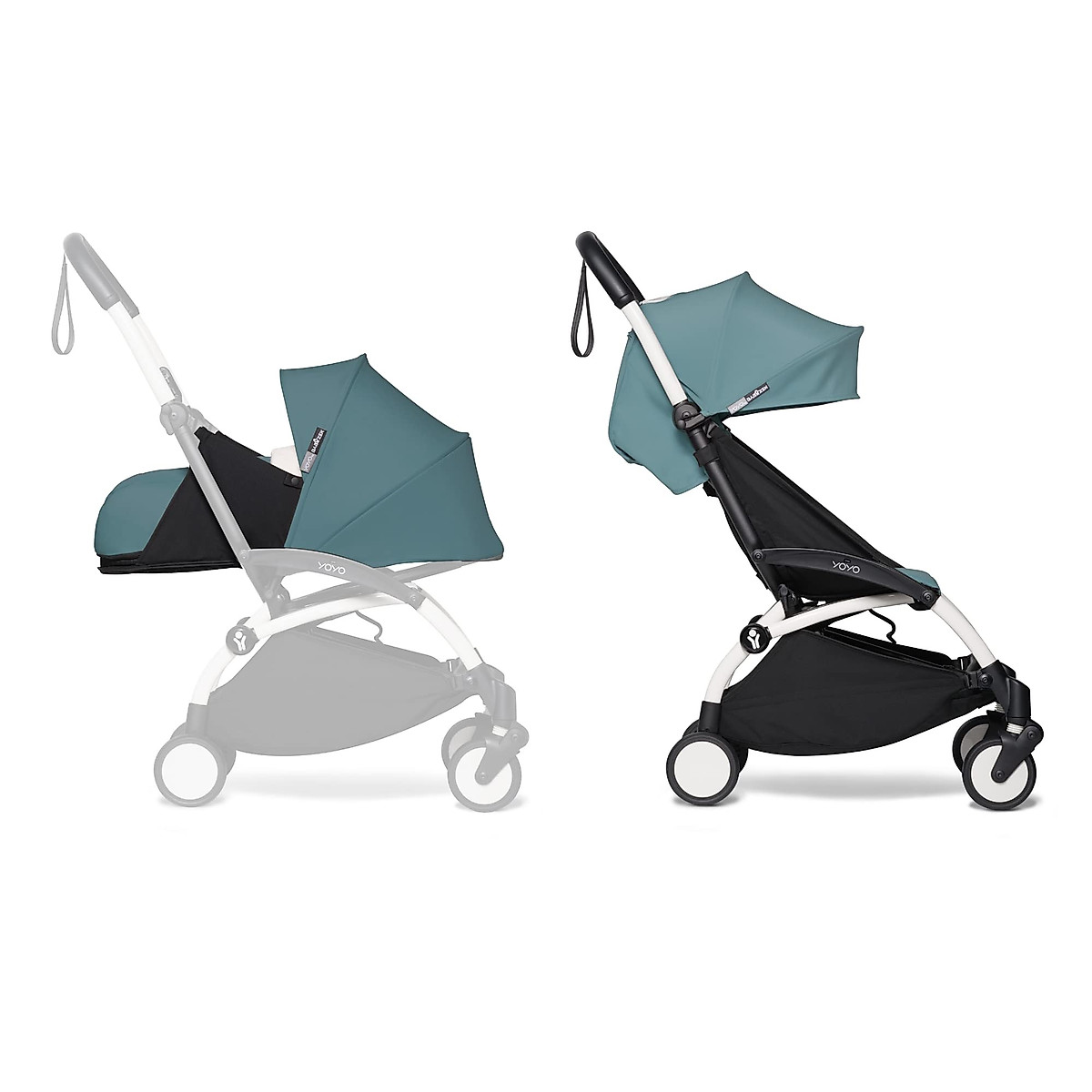 BABYZEN YOYO2 Stroller & 0+ Newborn Pack - Includes White Frame, Aqua 6+ Color Pack & Aqua 0+ Newborn Pack - Suitable for Children Up to 48.5 Pounds
