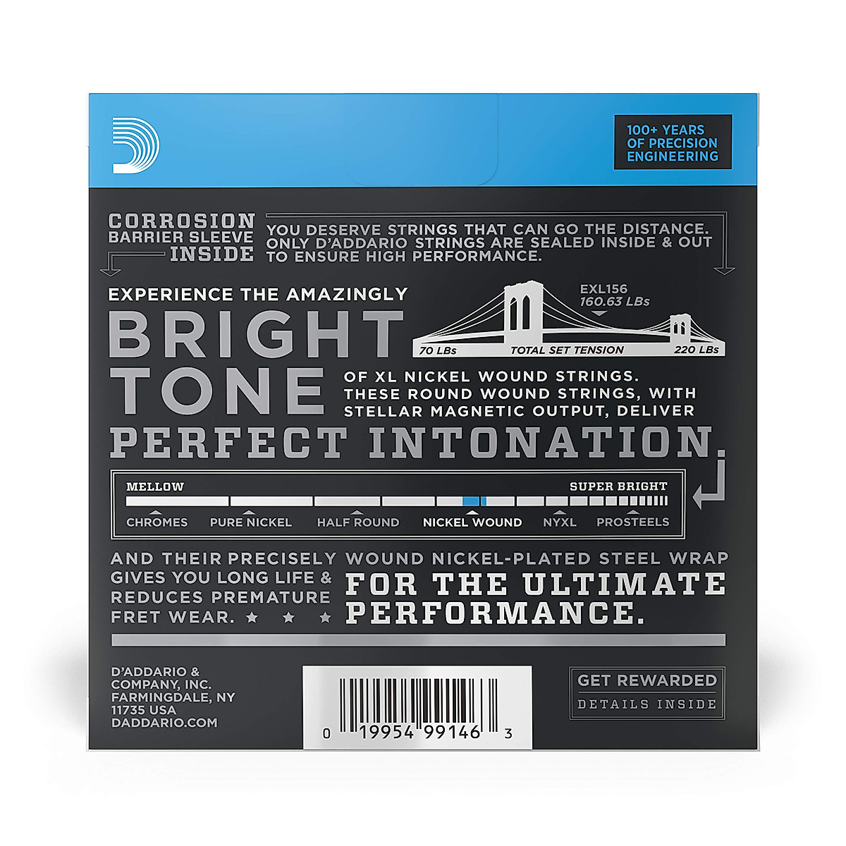 D'Addario Guitar Strings - XL Nickel Electric Guitar Strings - EXL156 - Perfect Intonation, Consistent Feel, Reliable Durability - For 6 String Guitars - 24-84 Fender Bass VI