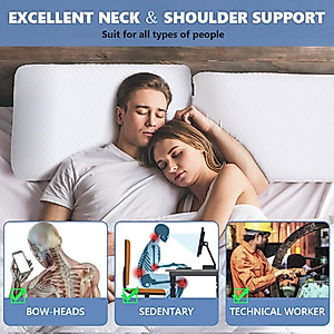 Ubozaw 2 Pack Cooling Gel Memory Foam Pillows for Sleeping, Firm Foam Bed Pillows with Holes, Ventilated Memory Foam Pillows for Back and Side Sleepers, 5 Inch Loft, with Washable Cover, Queen Size