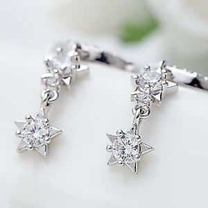 14K Gold Moissanite Moon Star Long Drop Earrings,Dainty Moon and Star Style Long Dangle Earrings,Fashion Jewelry Gift for Her (Style 2, 14K Gold)