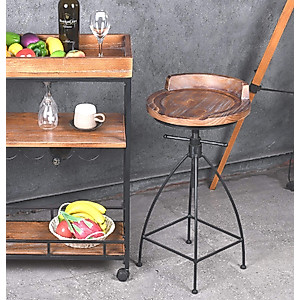 Diwhy Industrial Vintage Rustic Bar Stool,Wooden Top Stool Kitchen Counter Height Adjustable,Iron Stoo,Swivel Stool,24 Inch,Low Backrest,Hump Surface,Fully Welded Set of 2 (Brown Wooden Top)
