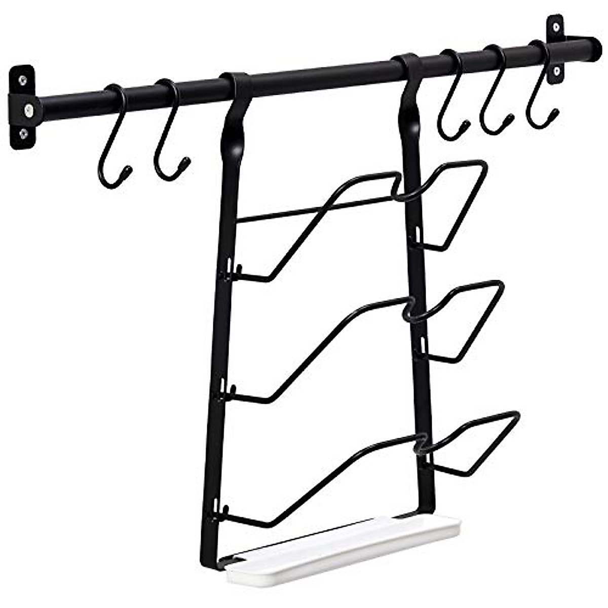 EZOWare Hanging Pot Lid Organizer Holder Rack with Drainboard Set, Includes 23.6 inch Kitchen Wall Mounted Rail Rod with 5 S Hooks for Utensils Pots Pans Lids - Black