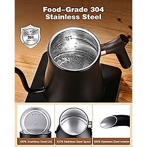 Ulalov Gooseneck Electric Kettle 1.0L with Temperature Control,Ultra Fast Boiling Hot Water Kettle for Pour-Over Coffee/Tea,100% Stainless Steel, 5 Variable Presets, 12H Keep Warm,Leak-Proof, 1200W